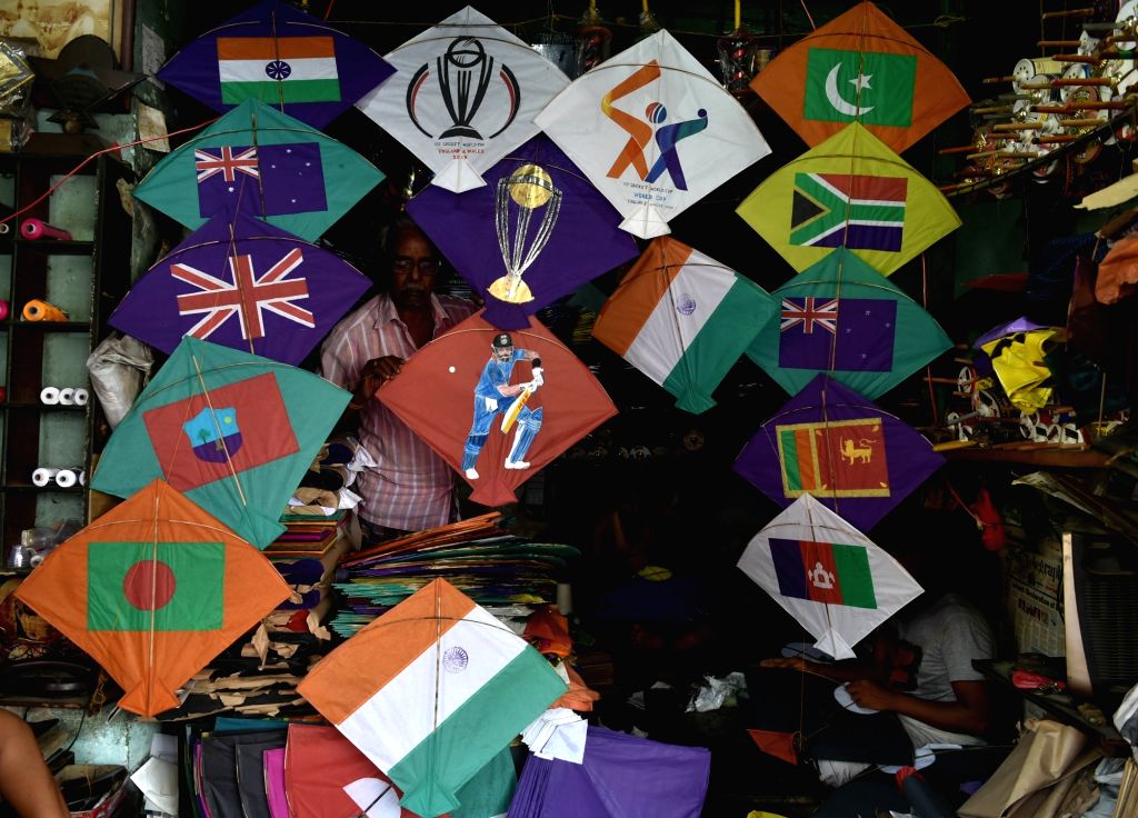 World Cup themed kites being sold at a market