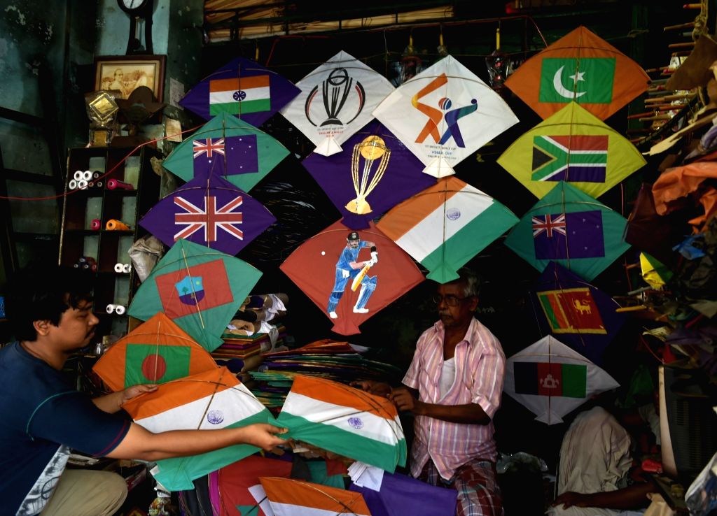 World Cup themed kites being sold at a market