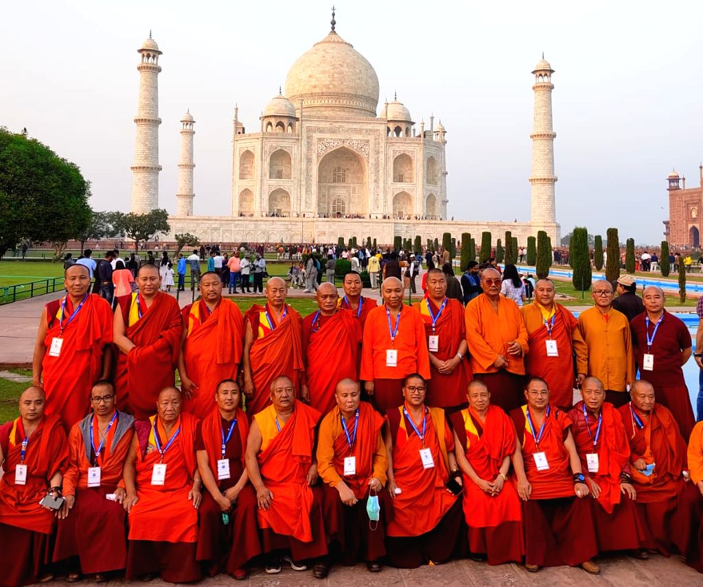 Free Photo : 24 monks from Bhutan on cultural visit reach Delhi from Agra