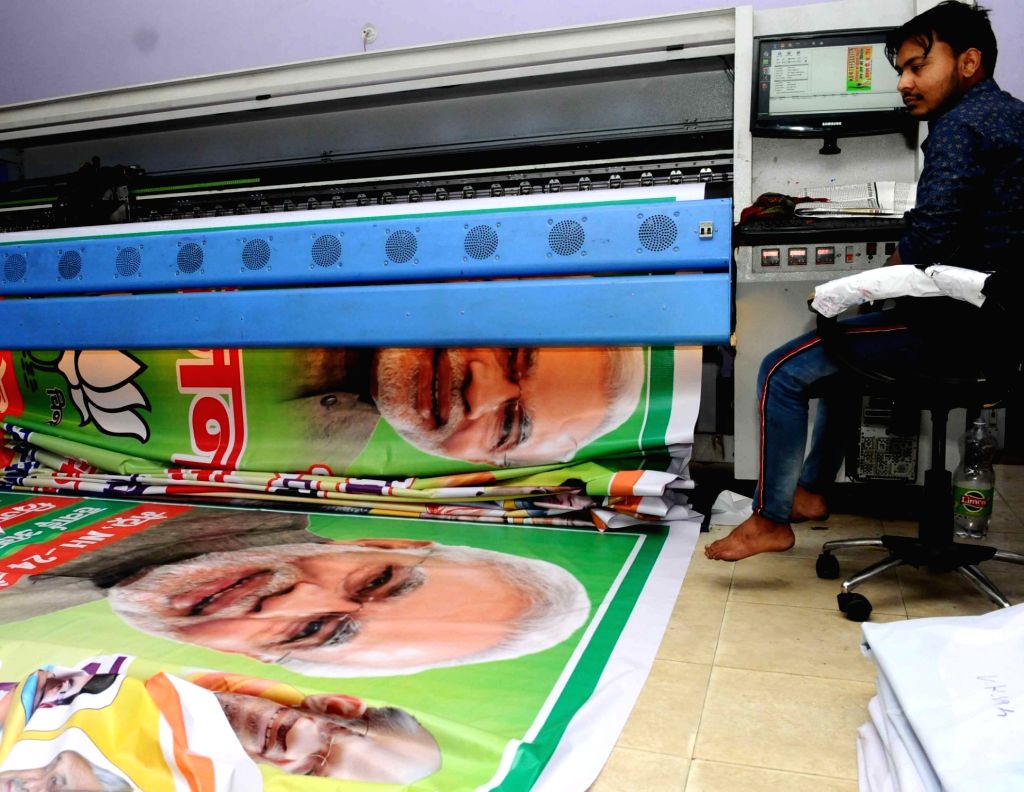 2019 Lok Sabha elections - BJP banners being printed at a press
