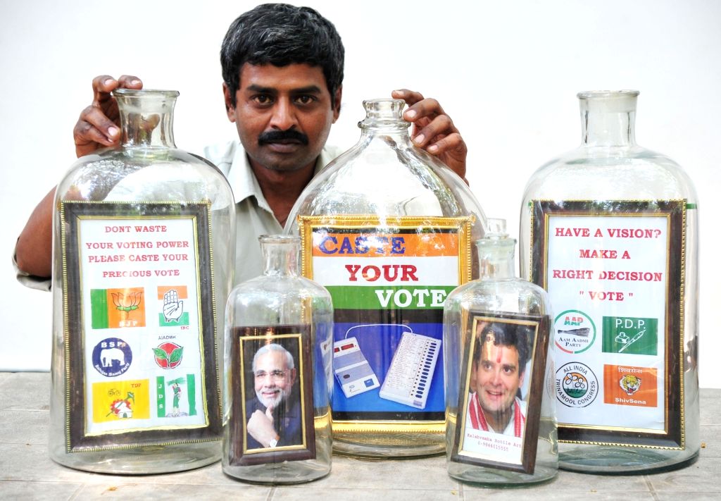 Bottle artist encourages voting through his creations