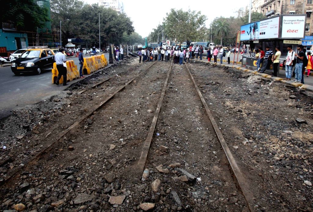 Old tram tracks revealed in Mumbai