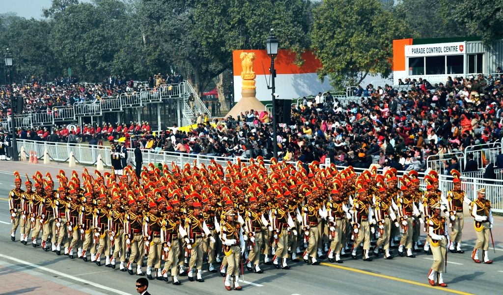 New Delhi : A contingent of Delhi Police marches past during the full ...