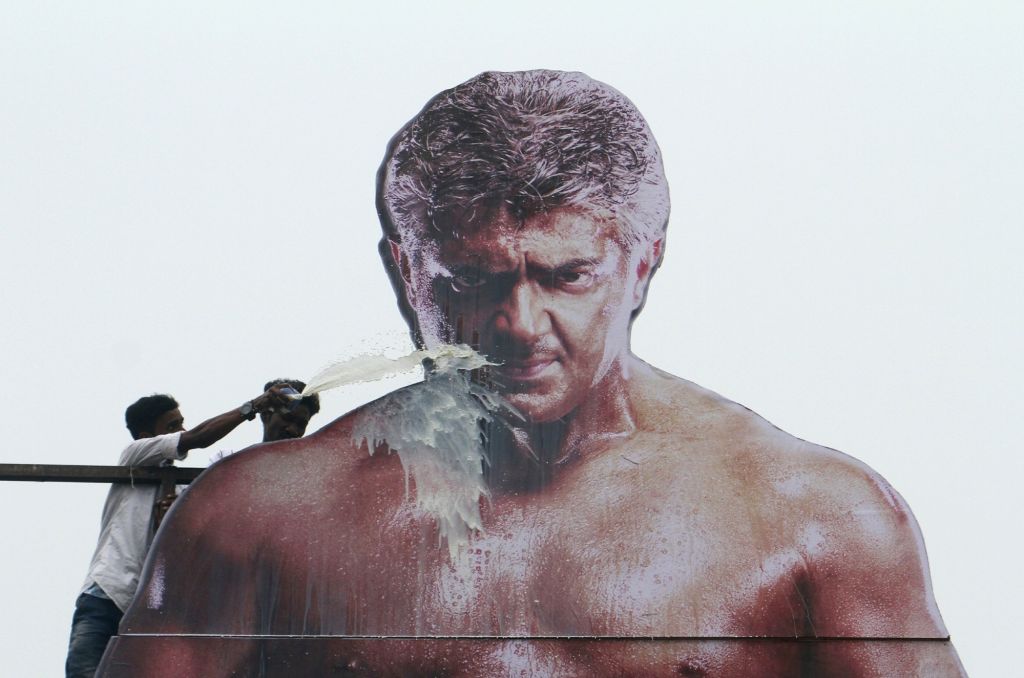 Fans celebrate the release of Ajith Kumar's "Vivegam