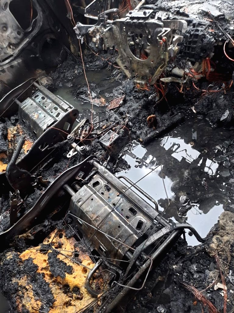 Free photo : A fierce fire broke out in a moving car, a young man and a ...