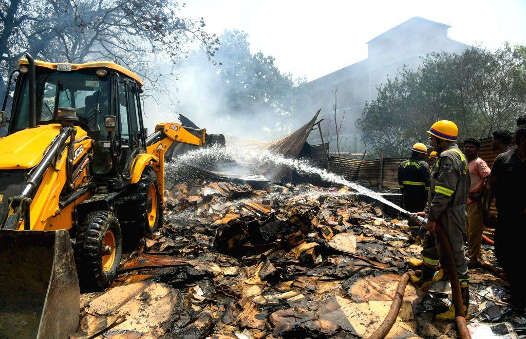A fire breaks out at a car garage in Chinhat