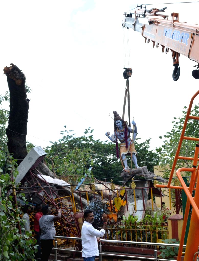:Bengaluru:A huge uprooted at Vasanthnagar after last night heavy rainfall.