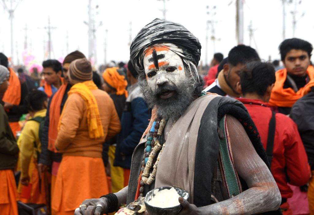 A sadhu at the Sangam Ghat on the third day of the 45-day-long Maha ...