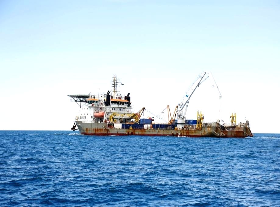 A United Nations ship, an engineering vessel called "Ndeavor," arrives ...
