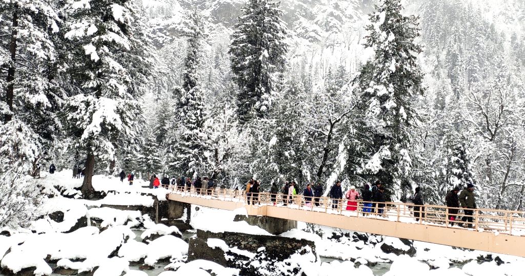 A view of fresh snowfall received in Sonmarg area