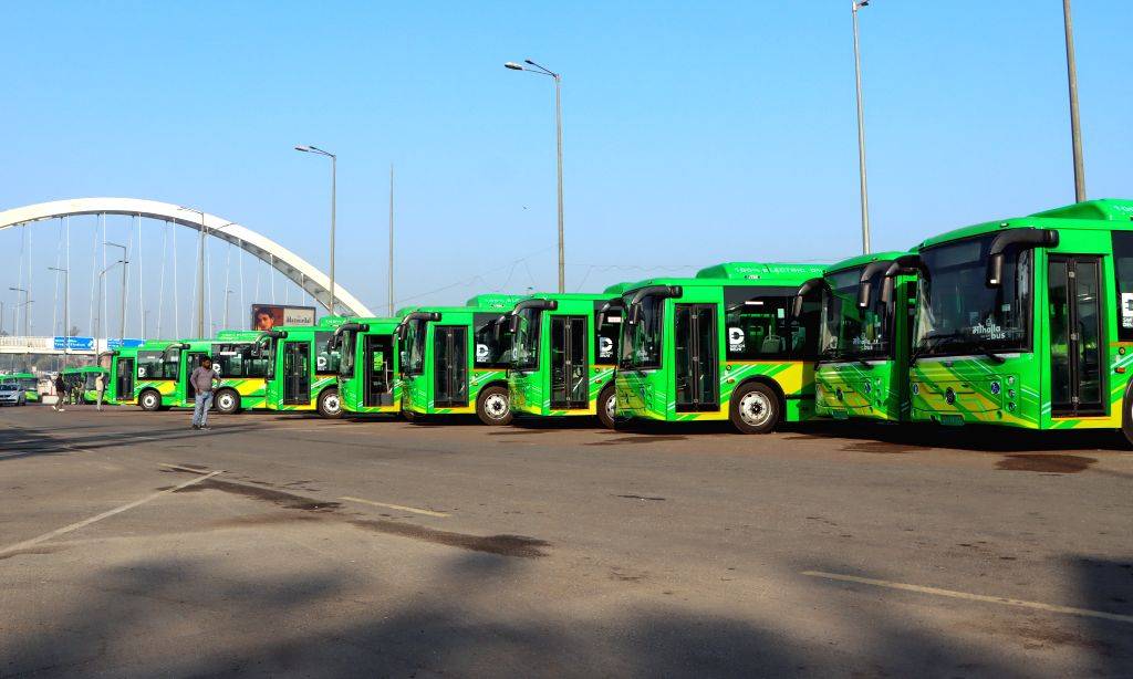A view of newly inaugurated Mohalla buses at a charging station