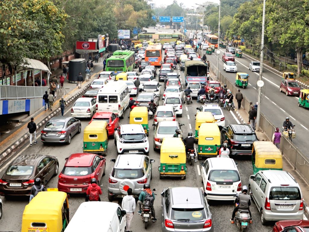 A view of stucked vehicles in a heavy traffic jam
