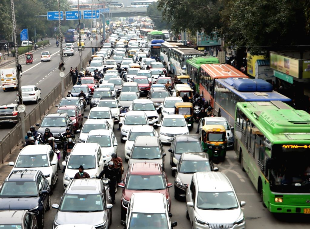 A view of stucked vehicles in a heavy traffic jam
