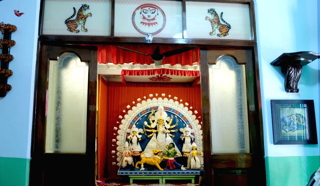 A view of the Goddess Durga idol at Kundu Bari puja pandal