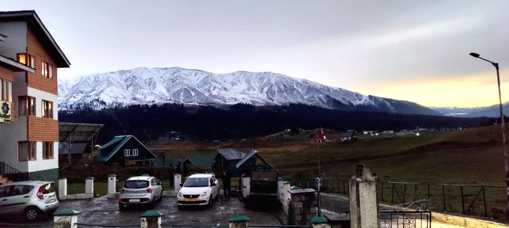 A view of the mountains covered with fresh snowfall