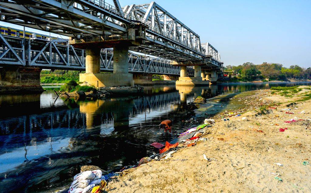 A view of the river polluted by chemical wastewater