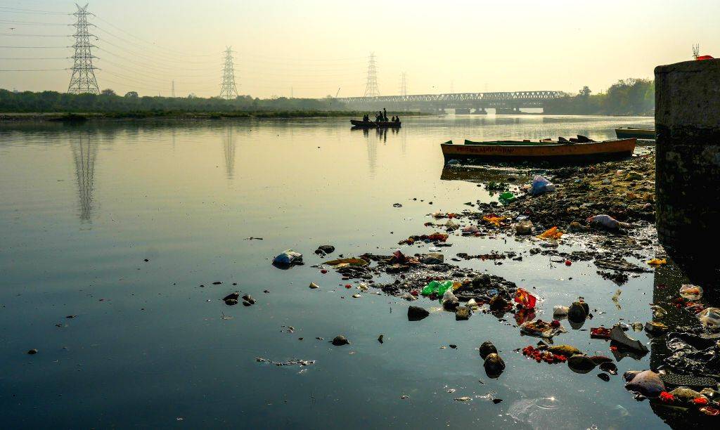 A view of the river polluted by chemical wastewater