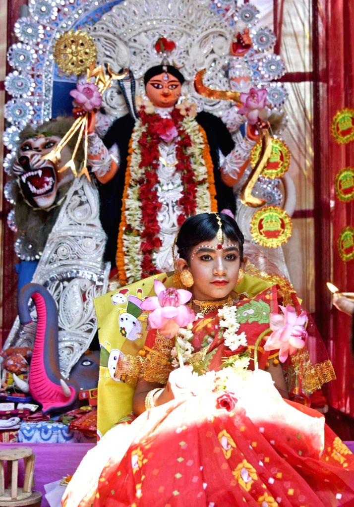: Balurghat: A young girl dressed as Goddess Jagadhatri for 'Kumari Puja
