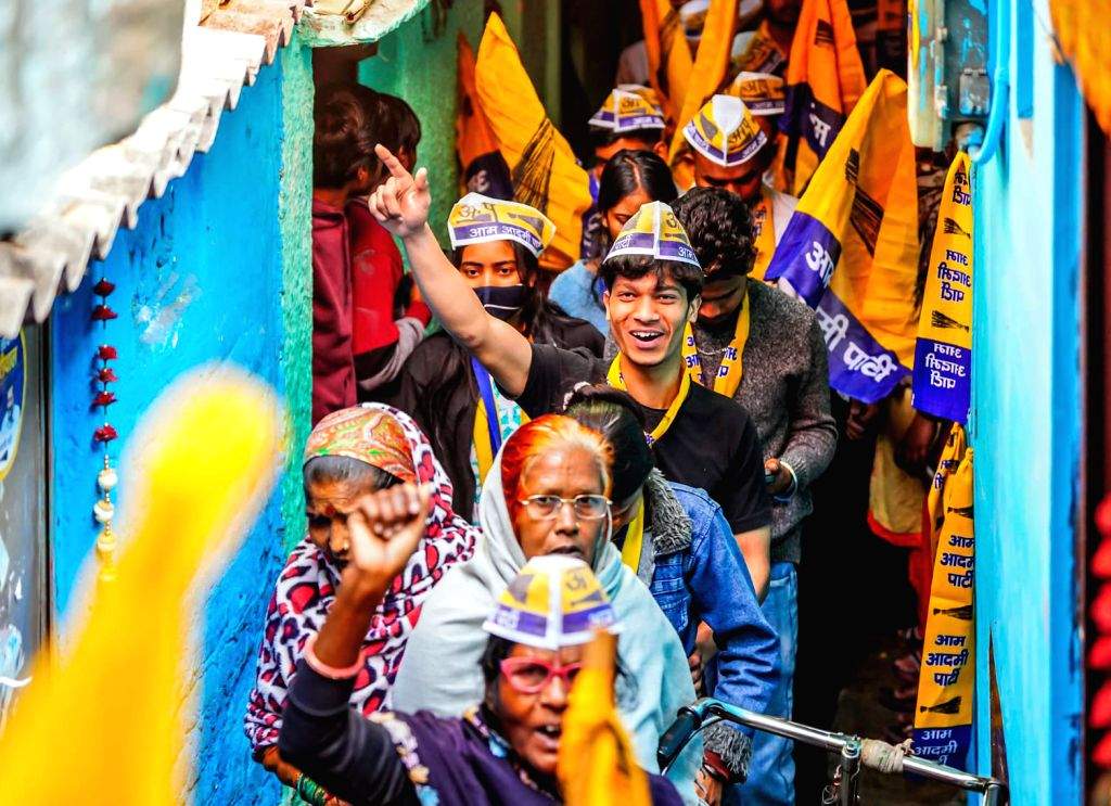 Aam Aadmi Party (AAP) leader Atishi leads a door-to-door campaign