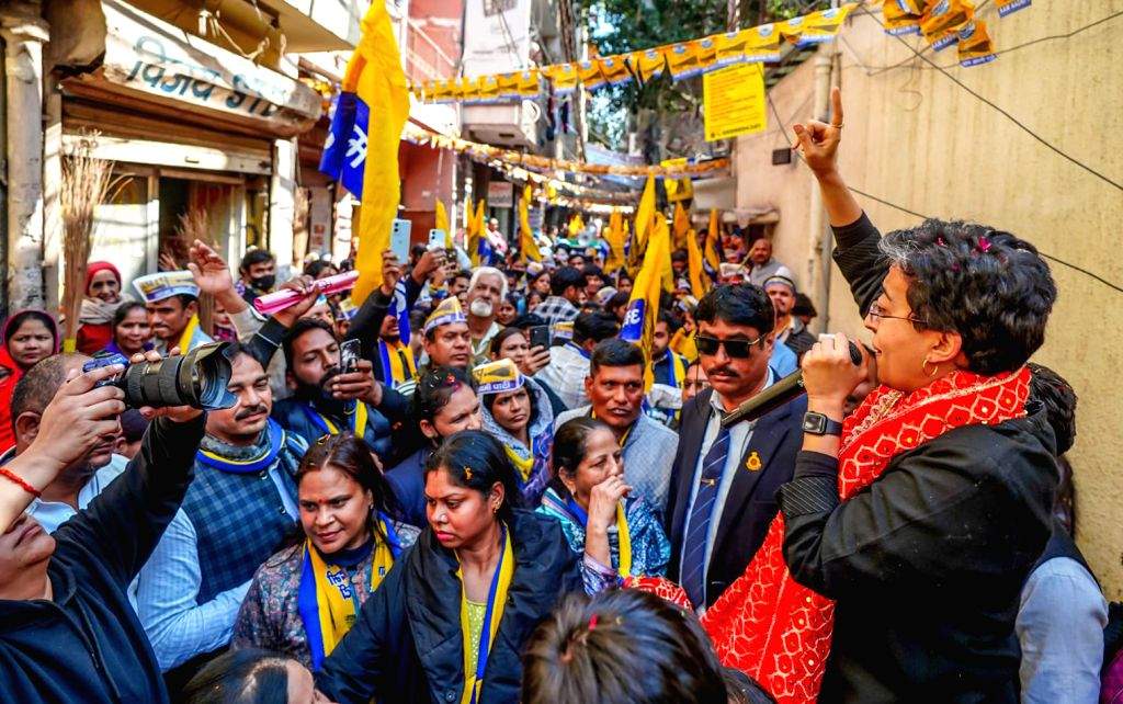 Aam Aadmi Party (AAP) leader Atishi leads a door-to-door campaign