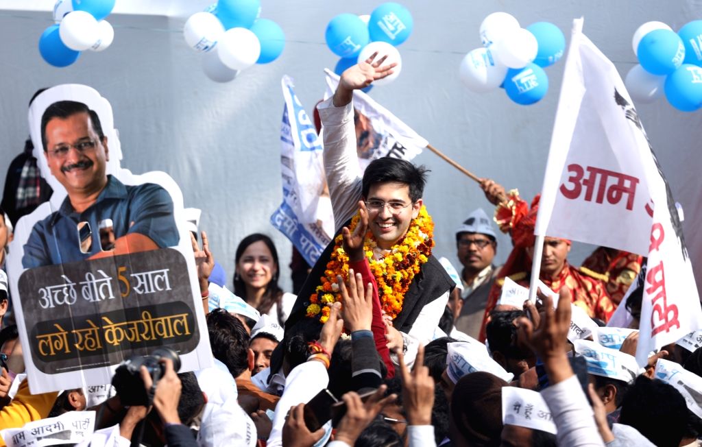 AAP workers celebrate party's landslide victory in Delhi Polls 2020
