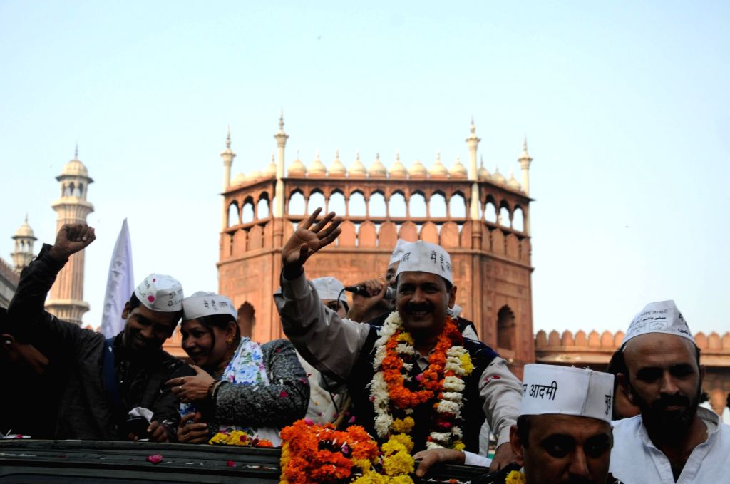 Arvind Kejriwal during an election campaign near Jama Masjid