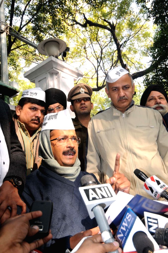 Arvind Kejriwal during a press conference after meeting the Delhi Lt ...