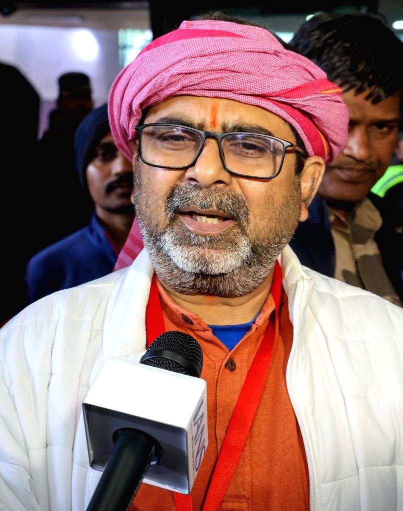 AAP candidate Awadh Ojha from Patparganj speaks to the media