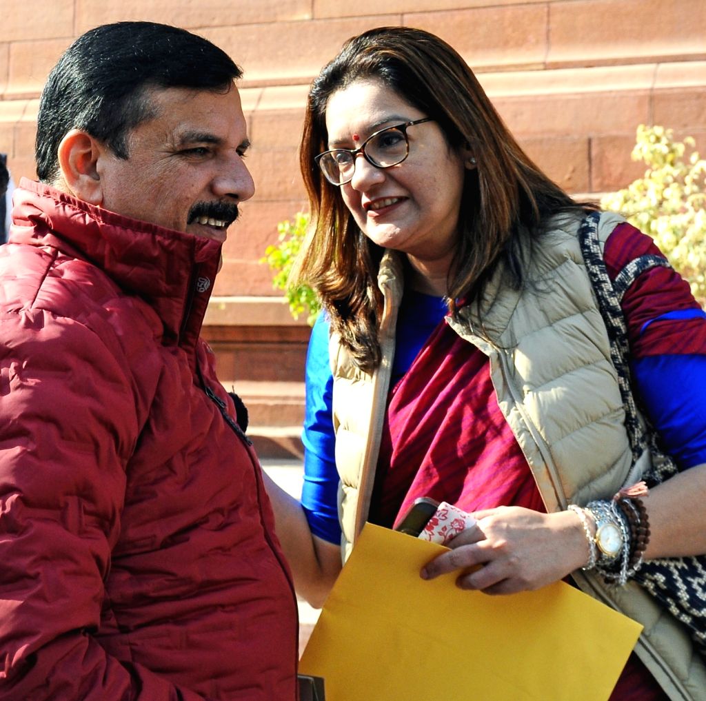AAP MP Sanjay Singh and Shiv Sena MP Priyanka Chaturvedi at Parliament