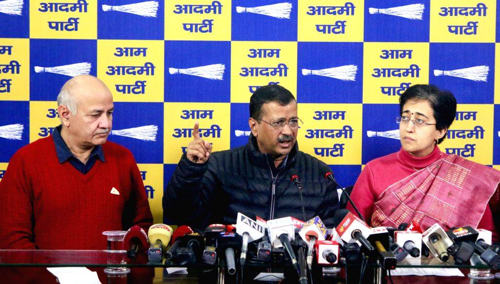 AAP National Convener Arvind Kejriwal addresses a press conference