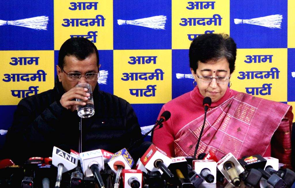 AAP National Convener Arvind Kejriwal and Chief Minister Atishi address ...