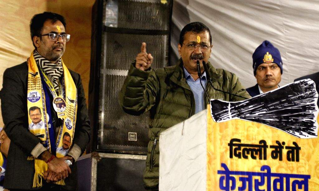 AAP National Convener Arvind Kejriwal attends a public meeting for the ...