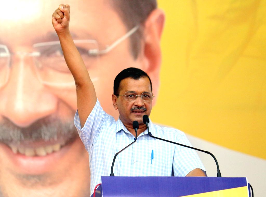 : Bhopal: AAP National convenor Arvind Kejriwal addresses a Jansabha