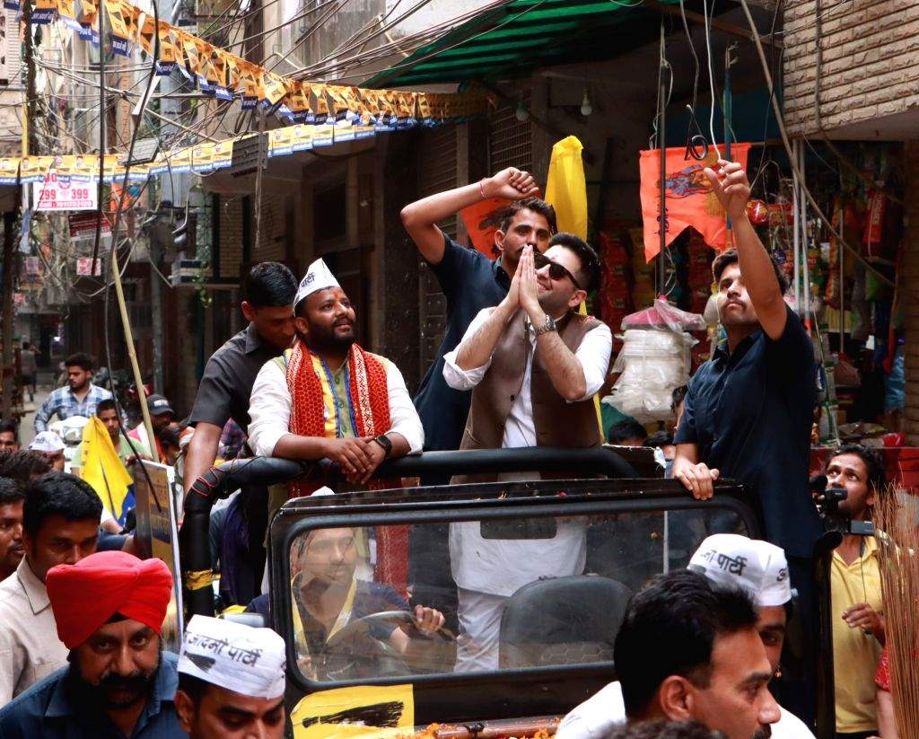 AAP Rajya Sabha MP Raghav Chadha during a road show in four of party ...