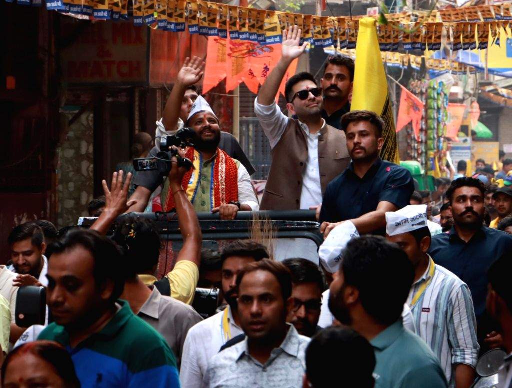 AAP Rajya Sabha MP Raghav Chadha during a road show in four of party ...