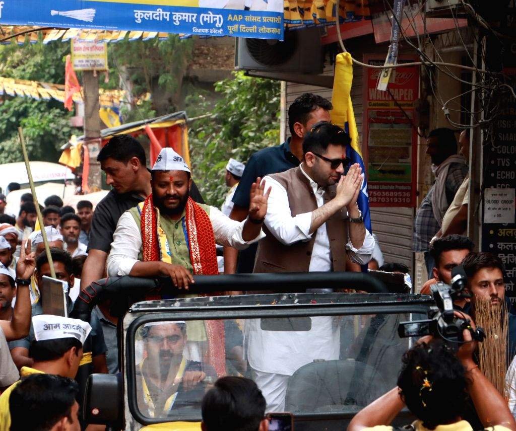 AAP Rajya Sabha MP Raghav Chadha during a road show in four of party ...