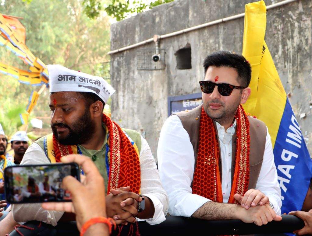 AAP Rajya Sabha MP Raghav Chadha during a road show in four of party ...