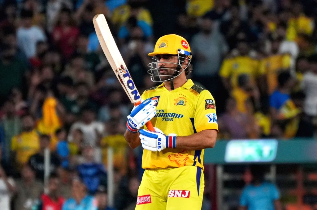 Ahmedabad : Chennai Super Kings' captain MS Dhoni during the IPL 2023 ...