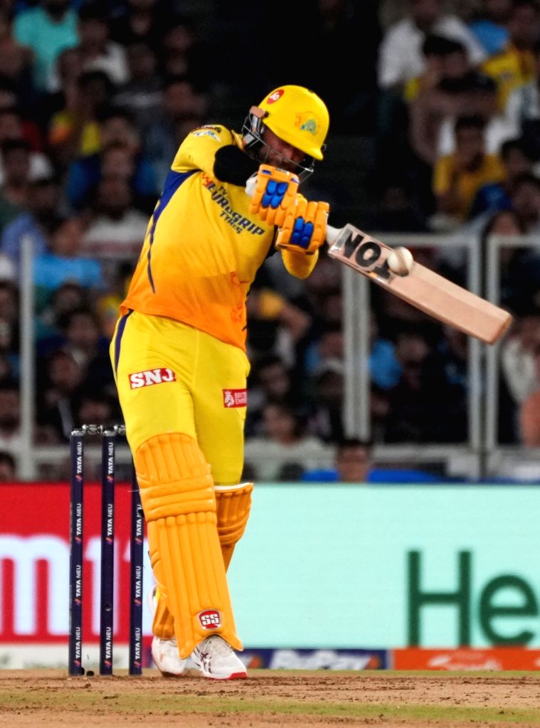 Ahmedabad : Chennai Super Kings' Devon Conway plays a shot