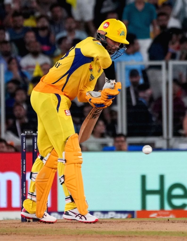 Ahmedabad : Chennai Super Kings' Devon Conway plays a shot during the ...