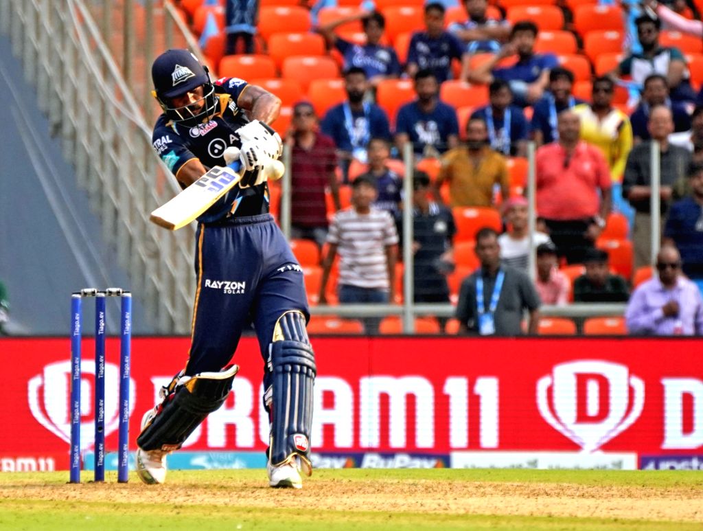 Ahmedabad : GT batsman Vijay Shankar plays a shot