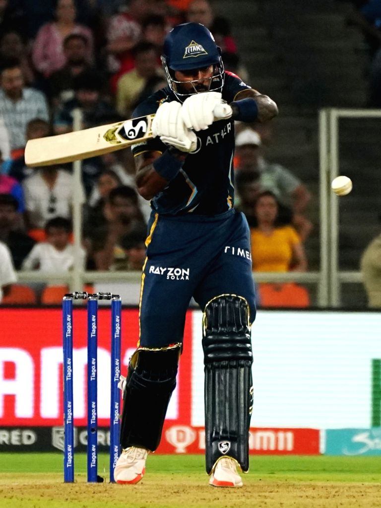 Ahmedabad : GT captain Hardik Pandya plays a shot