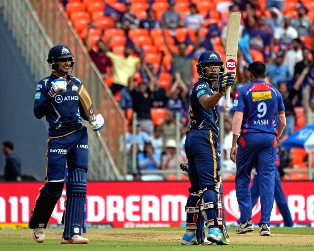 Ahmedabad : GT's batsman Wriddhiman Saha celebrates his half-century