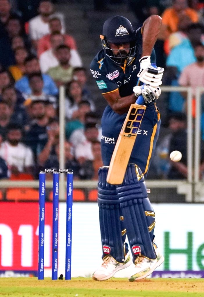 Ahmedabad : Gujarat Titans' Vijay Shankar plays a shot