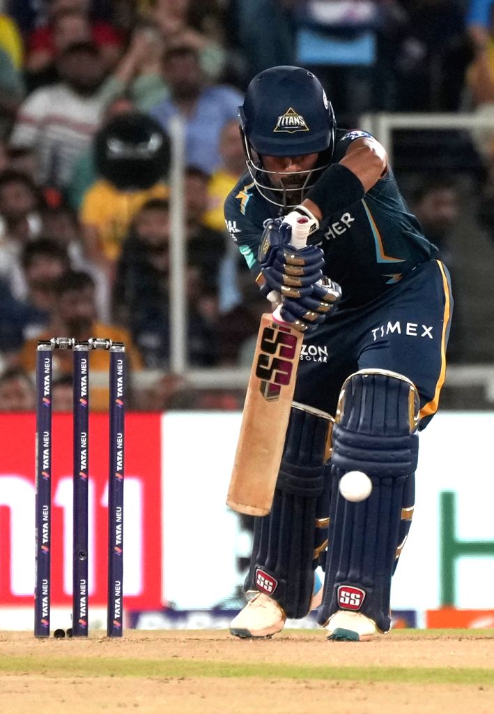 Ahmedabad : Gujarat Titans' Wriddhiman Saha plays a shot during the IPL ...