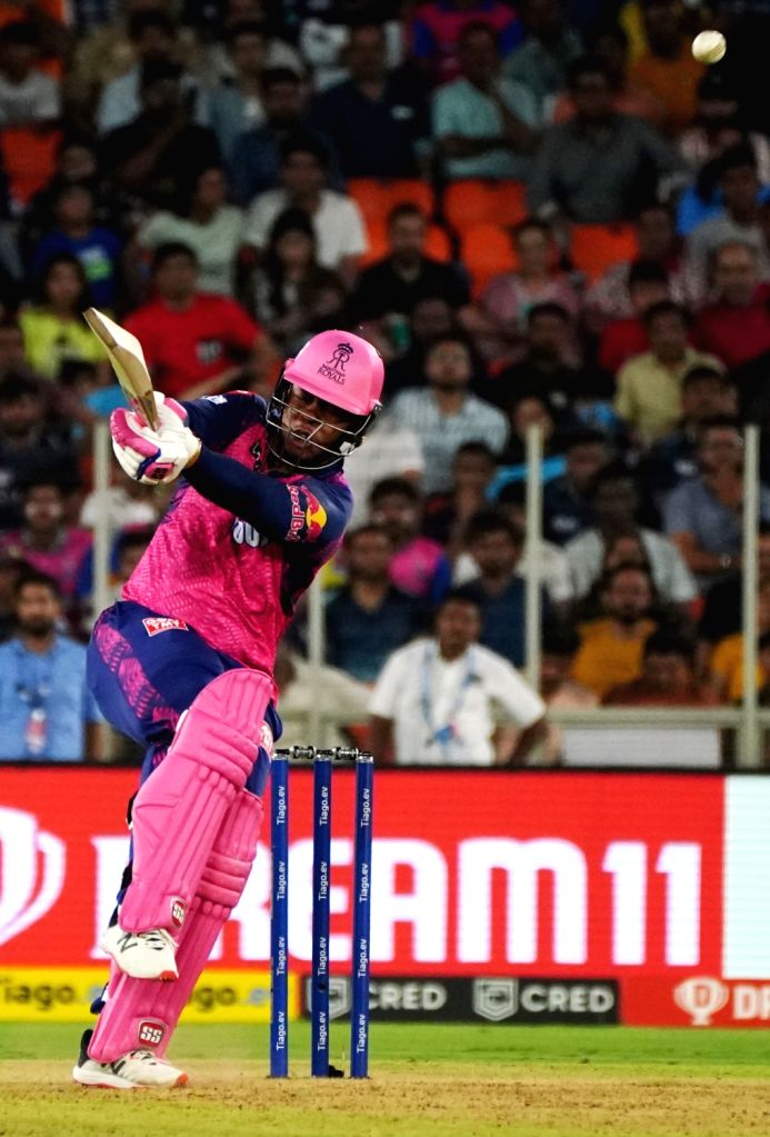 Ahmedabad : RR batsman Shimron Hetmyer plays a shot