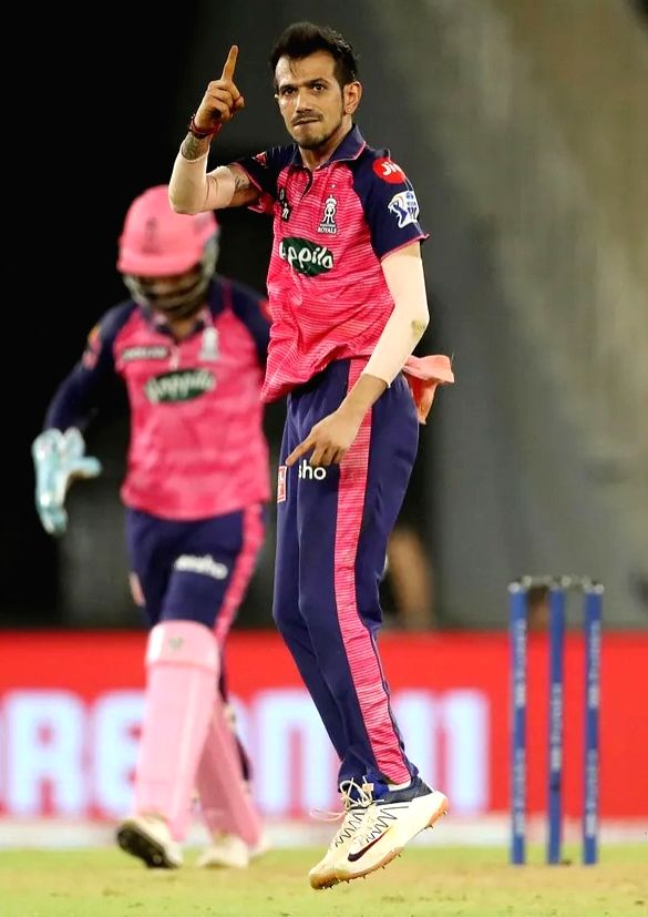 Ahmedabad : RR's Yuzvendra Chahal celebrates after a dismissal during ...