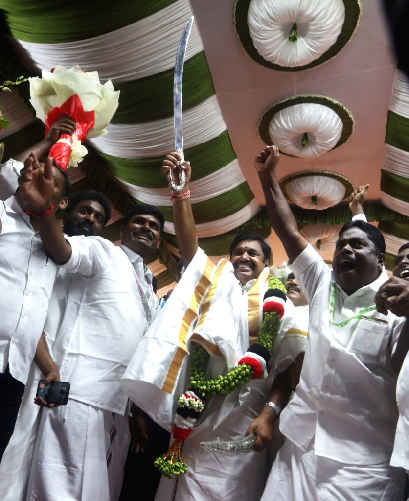 AIADMK leader E Palaniswami holds a sword during Party's General ...