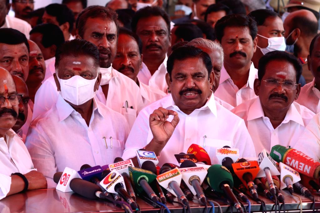 AIADMK leader Edappadi K. Palaniswami addresses media
