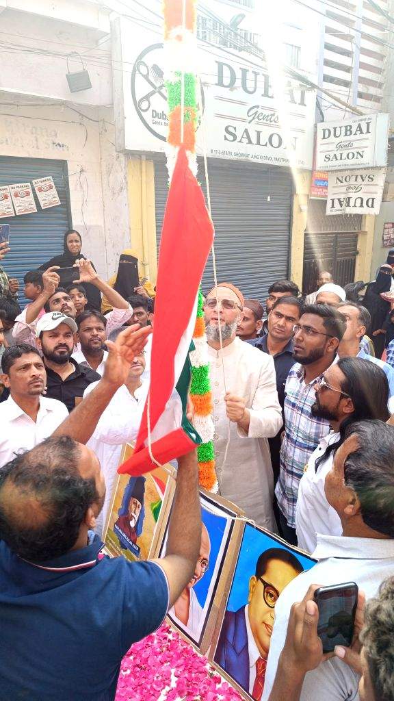 AIMIM president and MP Asaduddin Owaisis unfurls the National Flag ...